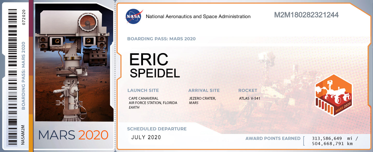 Der NASA Mars 2020 Boarding Pass - Mitfliegen im Rover - Eric Speidel